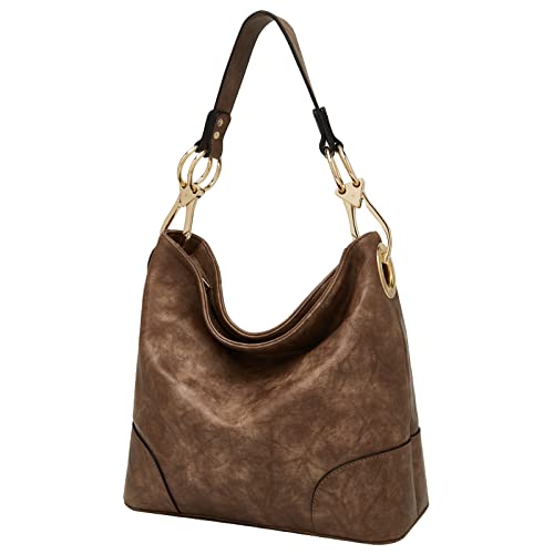 FOXLOVER Shoulder Hobo Handbags for Women Faux Leather Large Capacity Bucket Tote Bag Minimalist Style