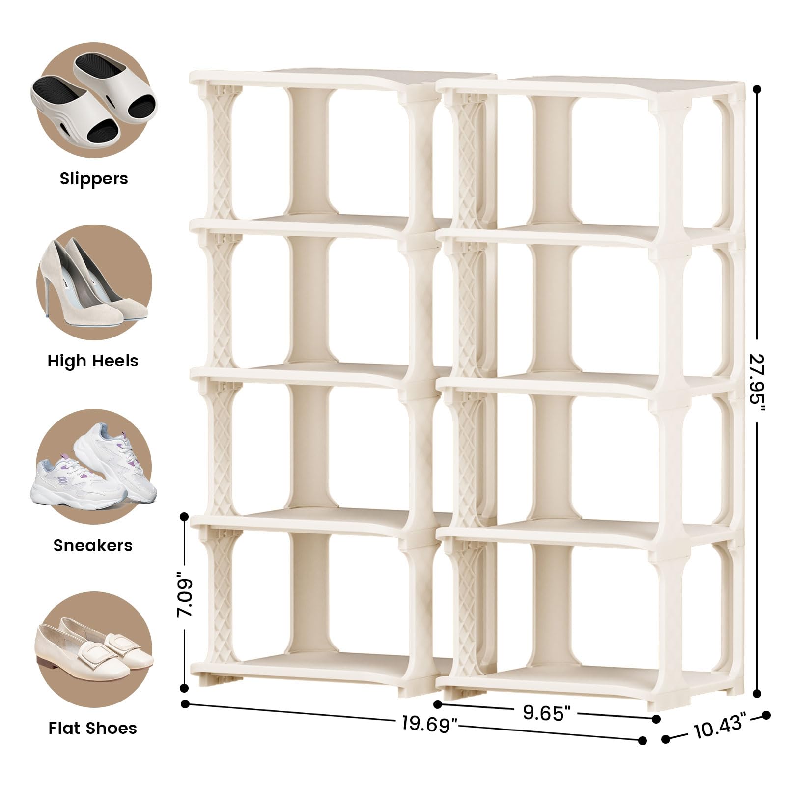 DomiZen 10 Tier Shoe Rack for Closet, Vertical Free Standing Shoe Organizer for Entryway, Stackable Shoe Storage Organizer for Women Kids