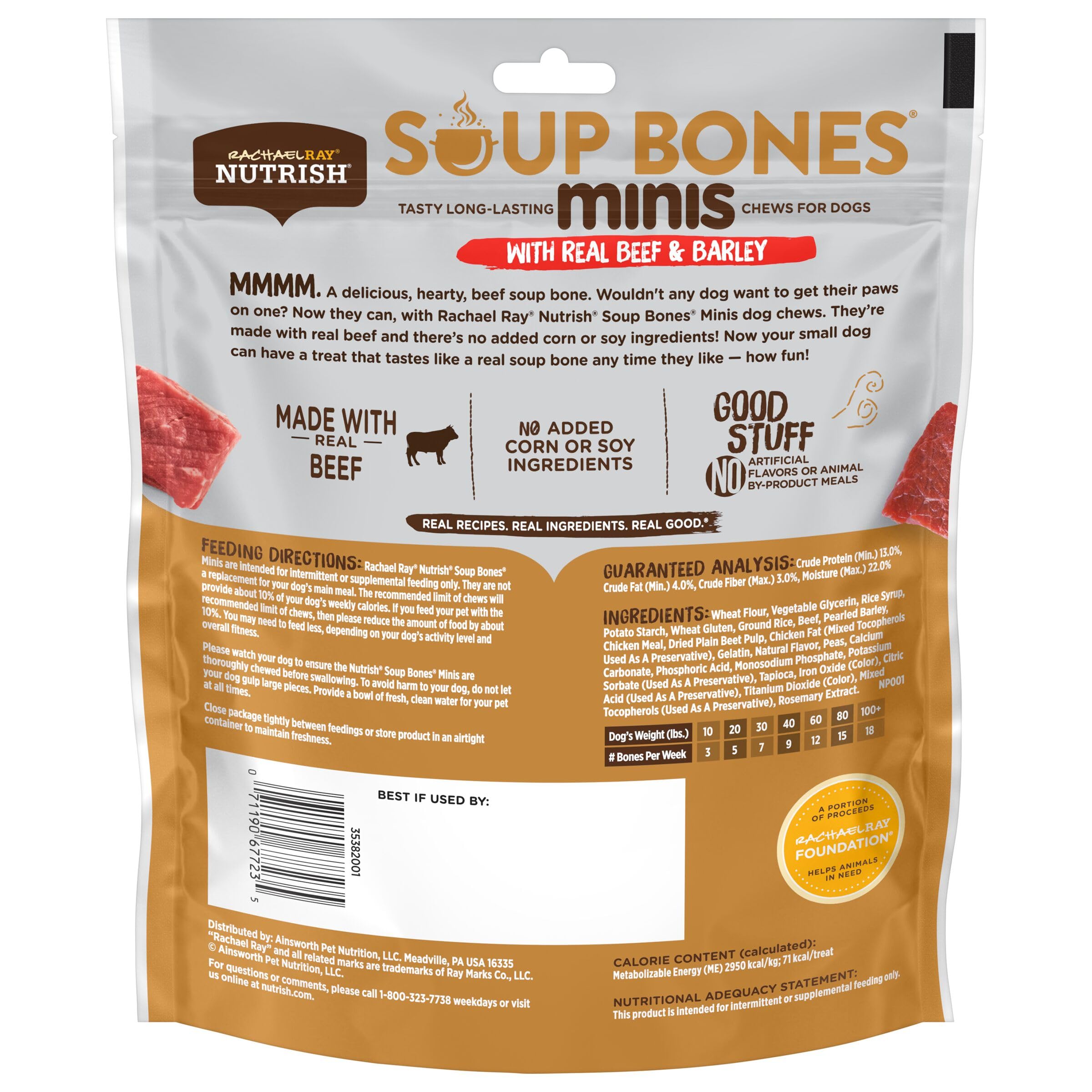 Nutrish Rachael Ray Soup Bones Minis Dog Chews with Real Beef & Barley, 8 Chews, 6.3 oz Pouch (Pack of 7)
