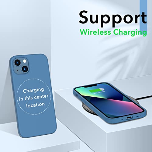 ORNARTO Compatible with iPhone 13 Mini Case, Slim Liquid Silicone 3 Layers Full Covered Soft Gel Rubber with Microfiber Case Cover 5.4 inch-Blue