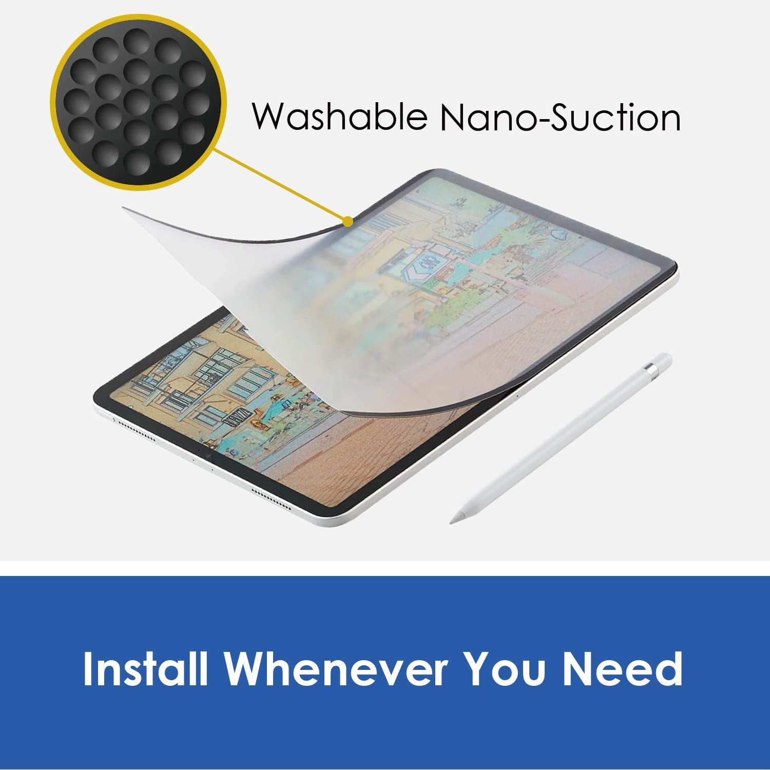 ELECOM Detachable Pencil Feel Screen Protector, Reusable Nano Suction, for 10.9 Inch iPad Air, iPad Pro 11 Inch, Paper Feeling for Drawing Writing Illustration, Anti-Glare (TB-APBNS110-W)