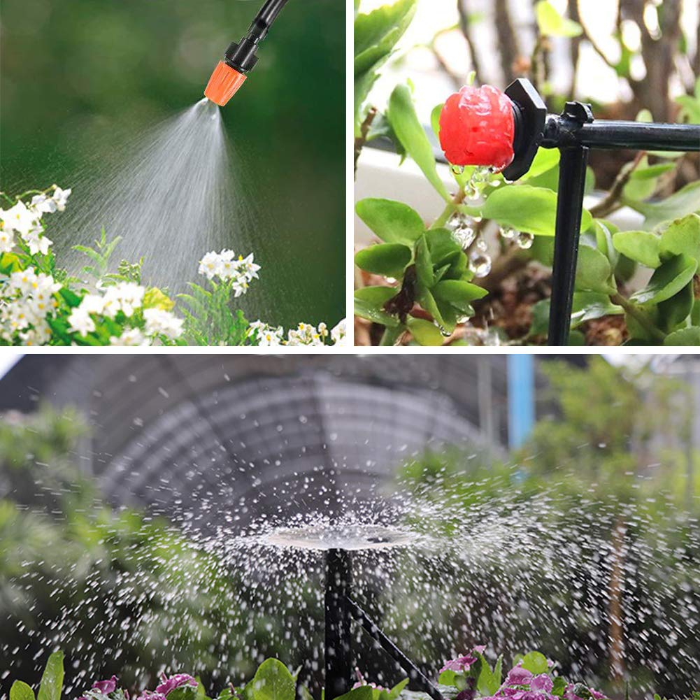Flantor Garden Irrigation Kit,131ft 1/4" Drip Irrigation Kit Garden Irrigation System with Adjustable Nozzle Dripper Automatic Irrigation Equipment Set for Garden,Greenhouse, Patio,Lawn