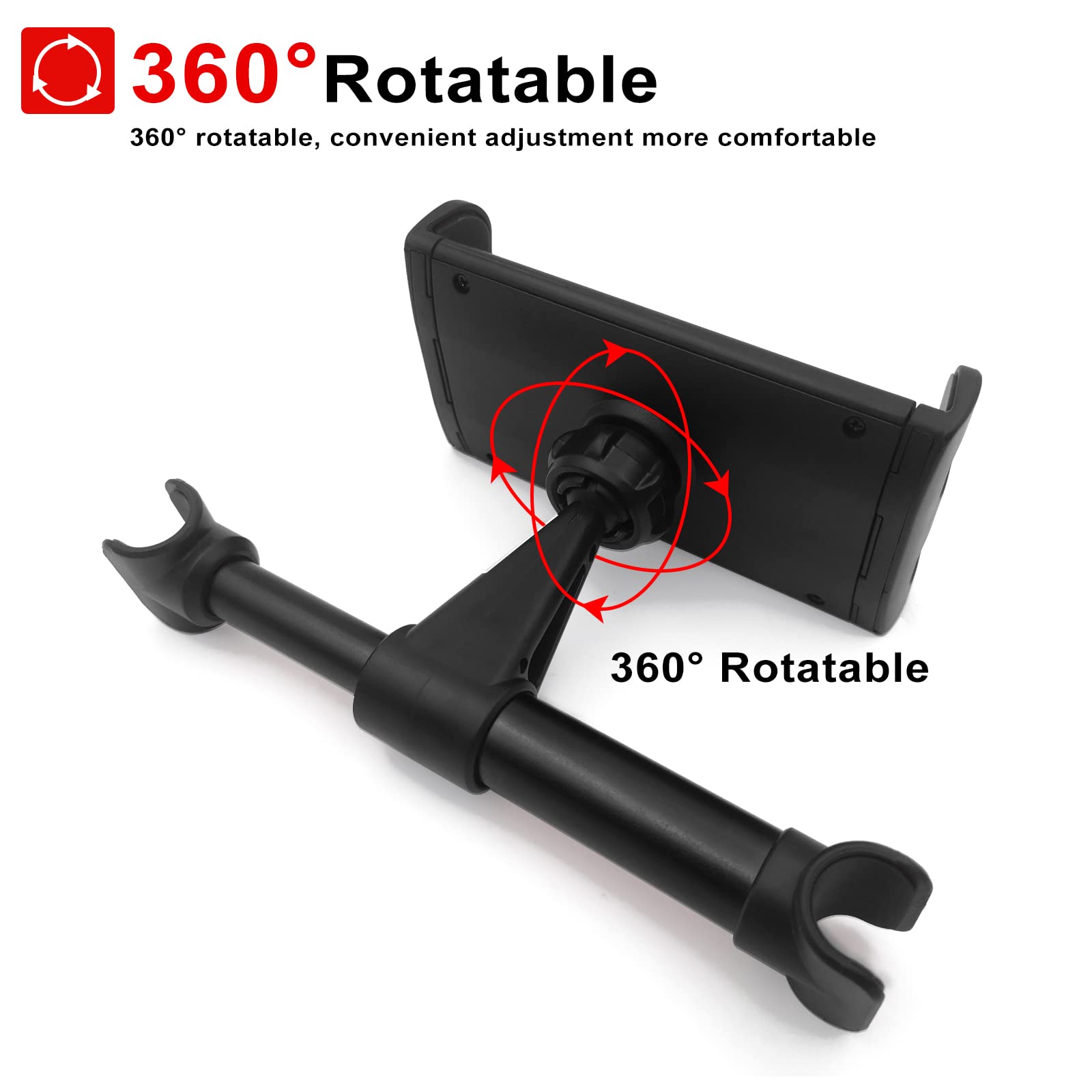 Headrest Phone/Tablet Car Mount, Car Headrest Mount, Car Backseat Seat Mount Holder Universal 360° Rotating, Adjustable Tablet Holder for 4.7-7.9" Devices, Headrest Posts Width 3.94-5.71" (Black)