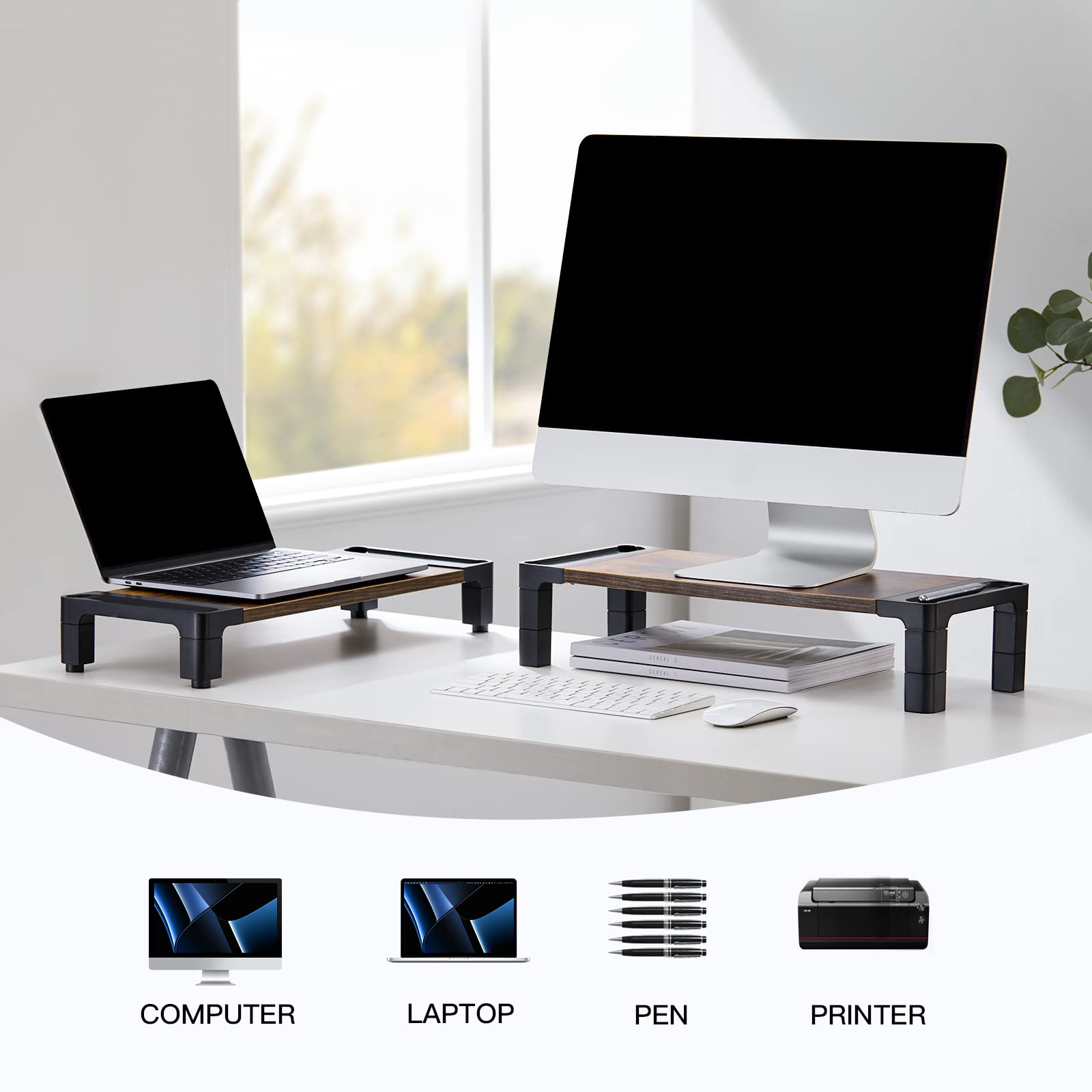 HUANUO Monitor Stand Computer Riser, Monitor Stand for Desk with Adjustable Height and 2 Platforms, Ergonomic Computer Riser, Monitor Riser for Laptops and Monitors