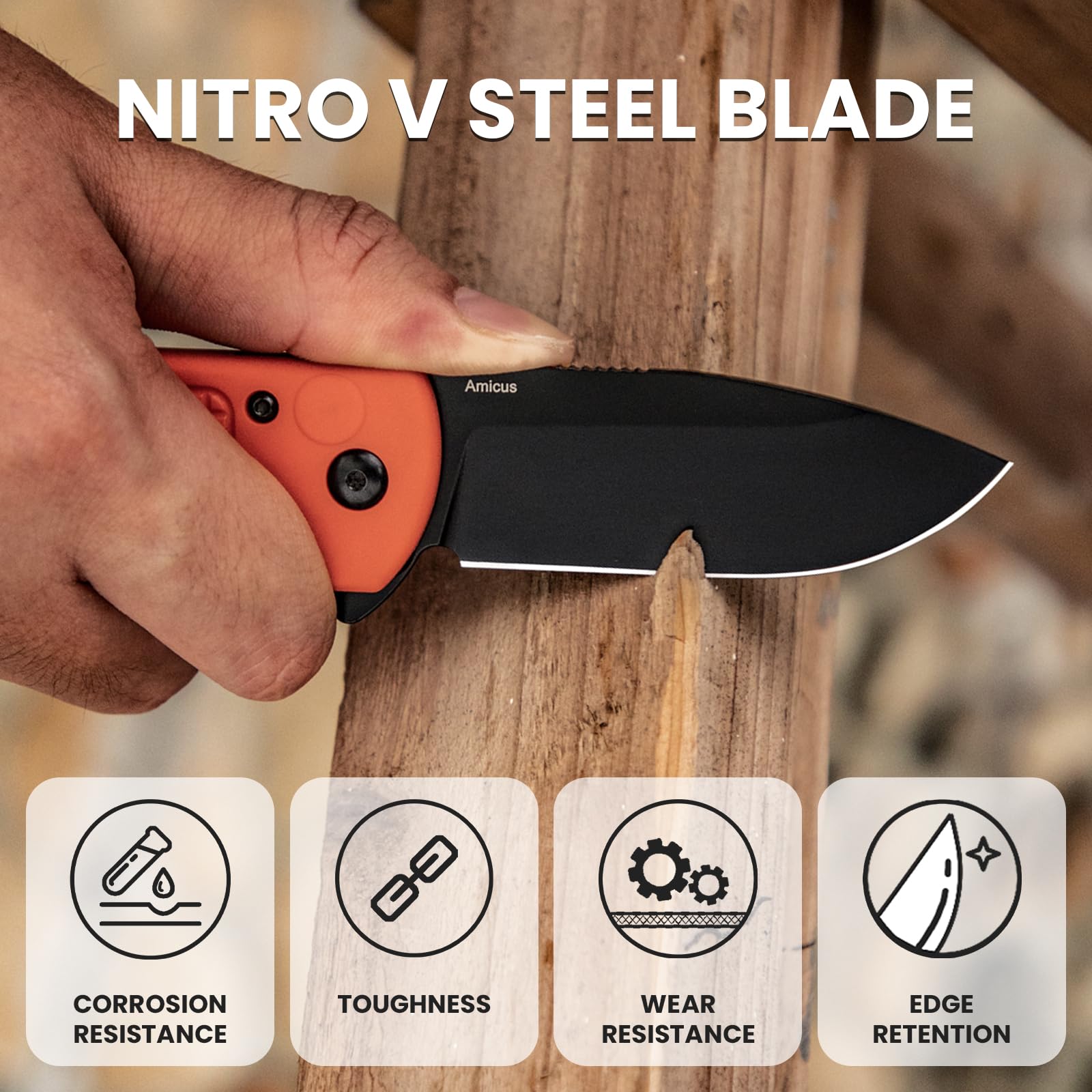 Kizer Amicus Pocket Knife, 2.95β Satin Nitro V Steel Blade EDC Knife, FRN Handle Camping Folding Knife with Reversible Deep Carry Clip, Cool Knife for Men Women Gift L3002M2