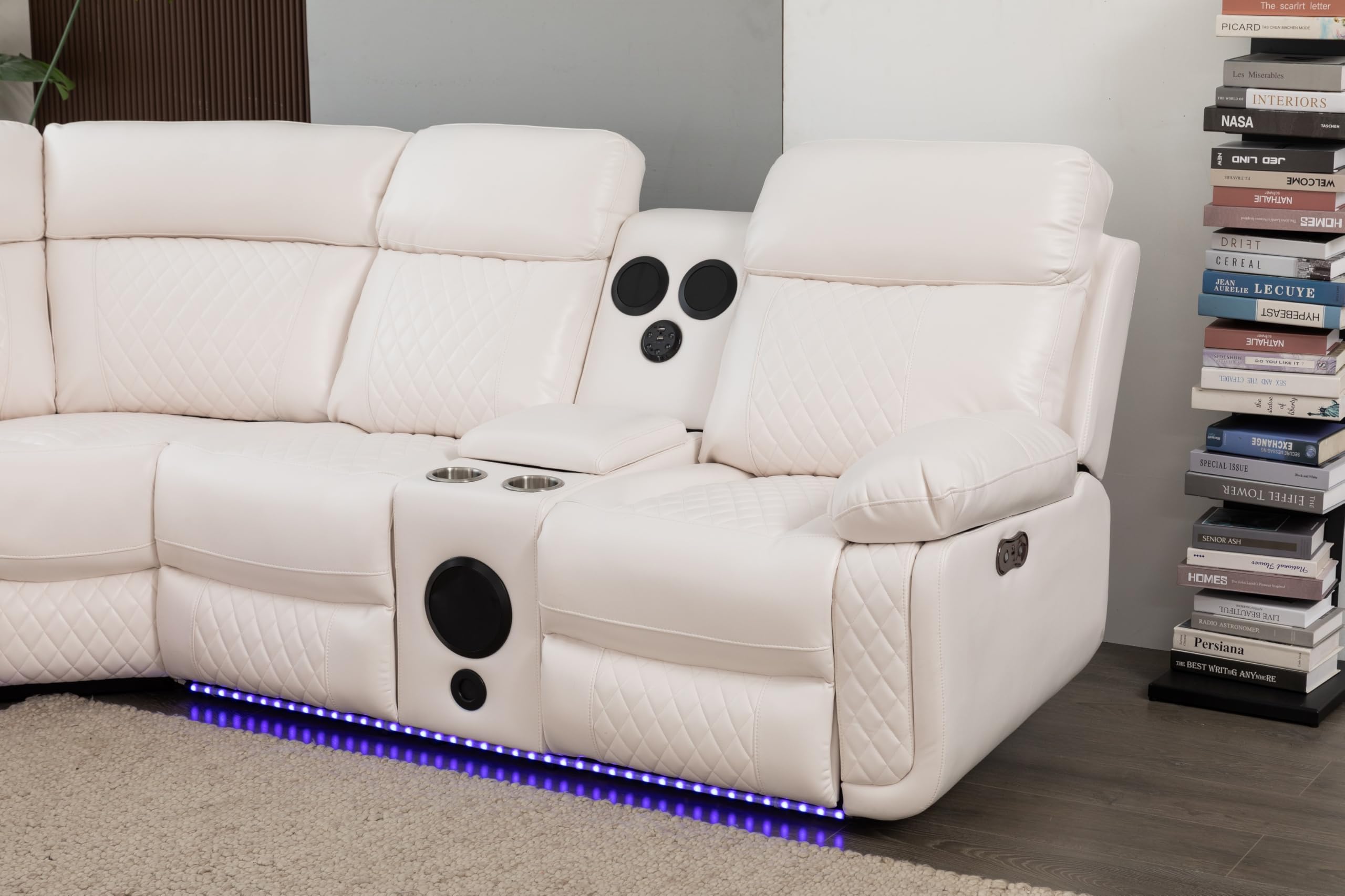 Kingway Inc Lionel Power Recliner Sectional Sofa, White