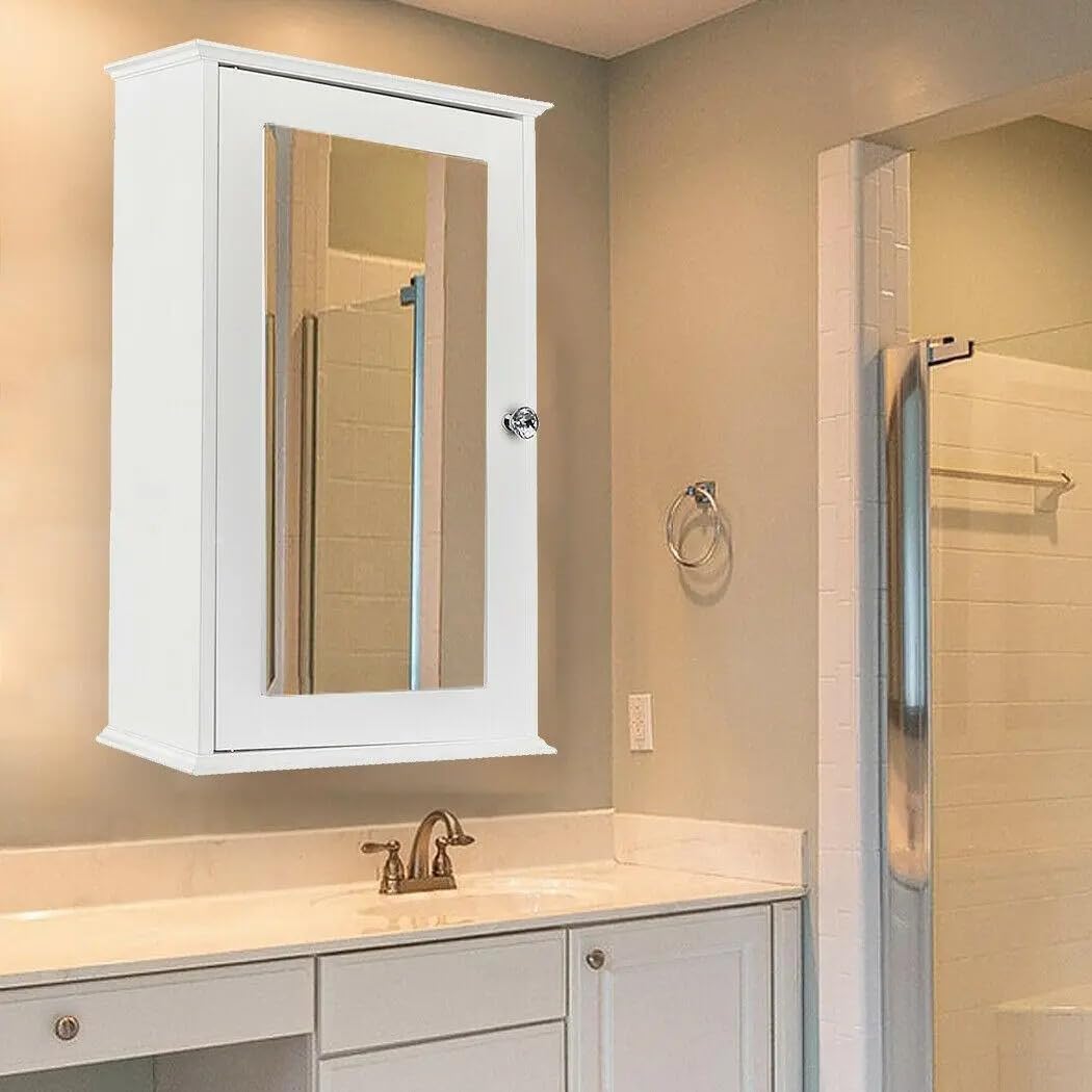HarmonyBliss Bathroom Organizer with Mirror Door, Wall Cabinet Shelf for Storage, Wooden