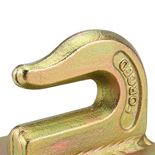 JEUIHAU 3 Pack 3/8 Inch Bolt-On Grab Hook, Grade 70 Forged Steel Bolt-On Loader Chain Tow Hooks with Backer Plate for Loader, Tractor Bucket, RV, UTV, Truck, Max 6,600 Lbs, Gold