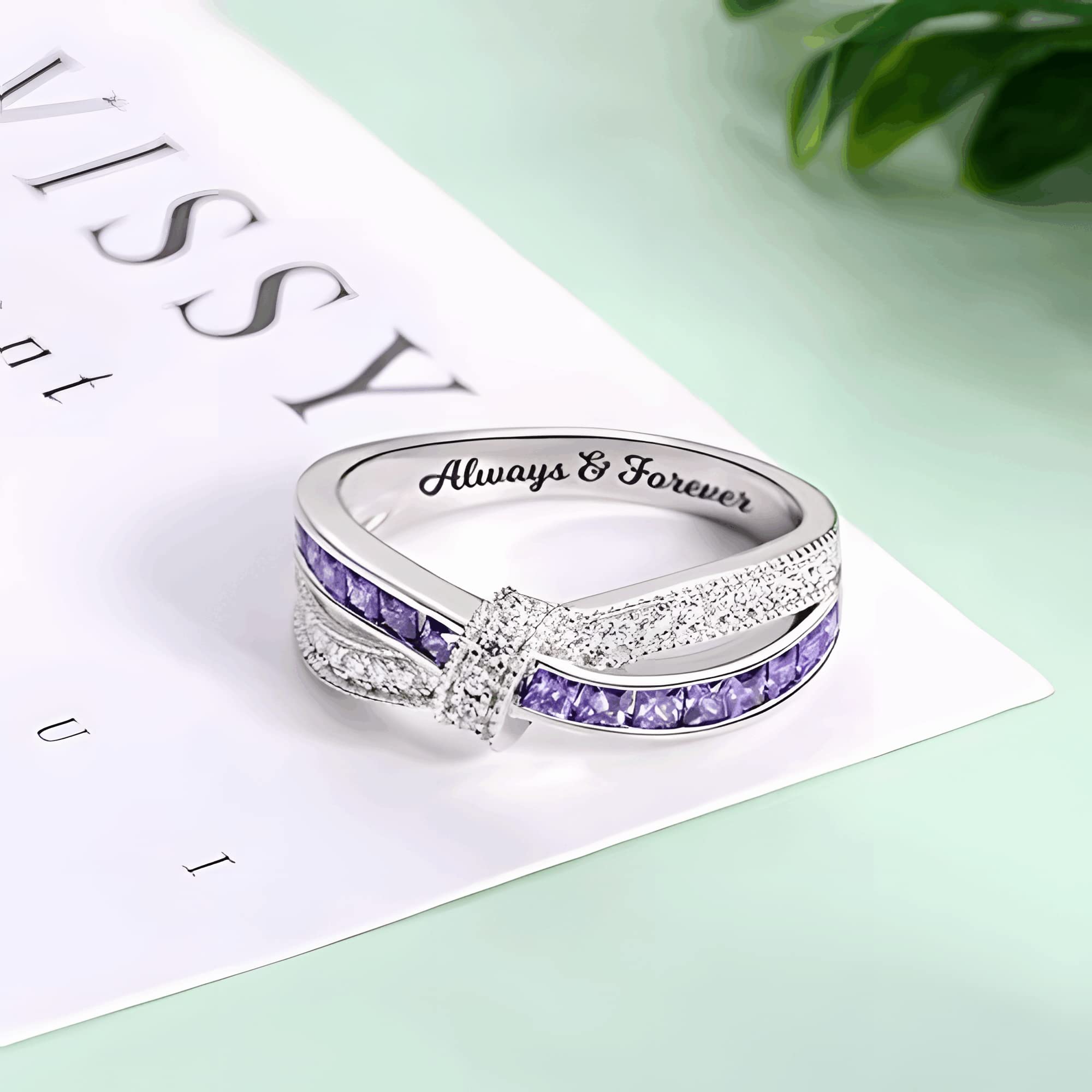 Elsie Lopez Silver Rings Personalized Engraved Cross-Finger Birthstone Ring Sterling Silver 925 Promise Ring for Her Wedding Band Ring Engagement Ring