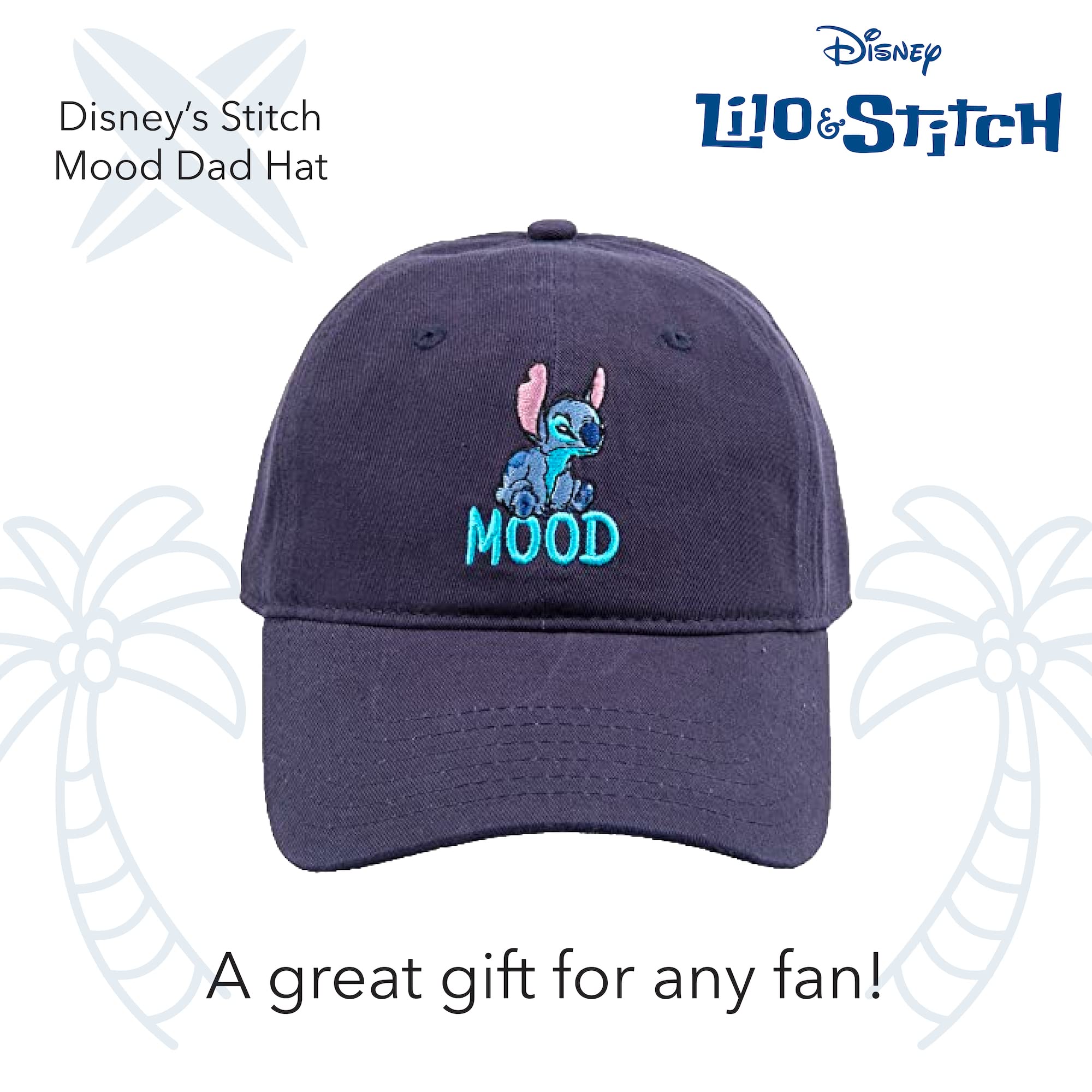 Disney Stitch Dad Hat, Adjustable Cotton Baseball Cap with Curved Brim, Navy, One Size