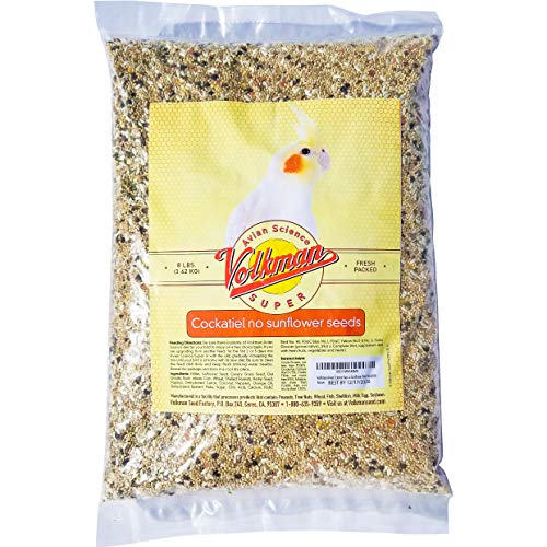 Volkman Avian Science Super Cockatiel No Sunflower Bird Food Daily Diet for Lovebirds Green Cheeked Conures Sun Conures, One 8lb Bag