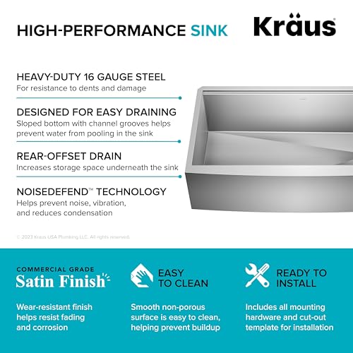 KRAUS Kore Workstation 36-inch Farmhouse Flat Apron Front 16 Gauge Single Bowl Stainless Steel Kitchen Sink with Integrated Ledge and Accessories (Pack of 5), KWF410-36
