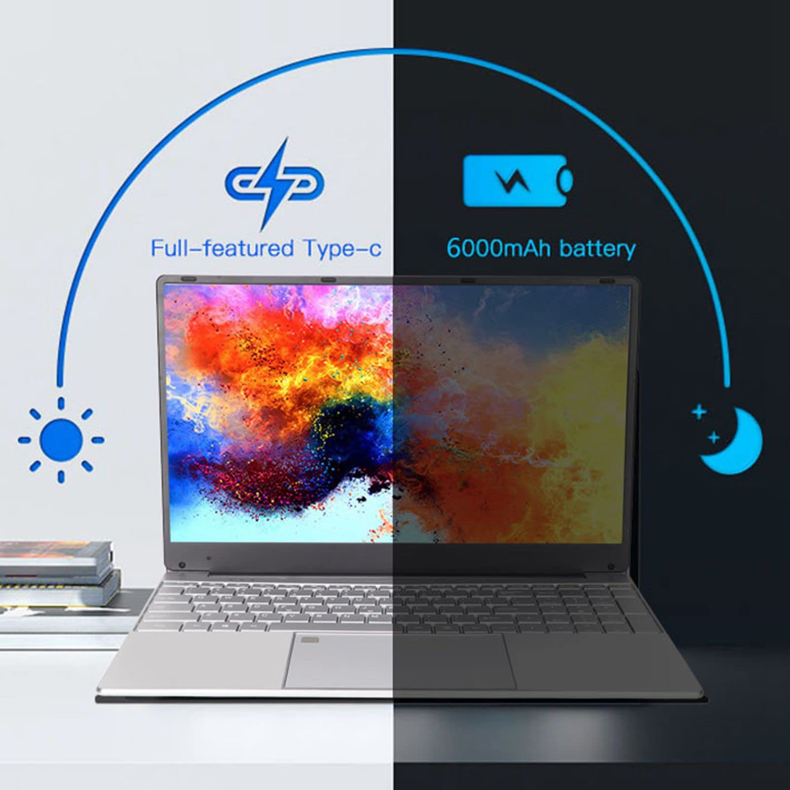 GOWENIC 15.6in Laptop, Notebook Computer with 14inch IPS 1920 x 1080 HD Screen, Touchpad, 8GB RAM, 128GB SSD, Intel J4125 Processor, WiFi, BT, 0.3MP Camera, for Win 11