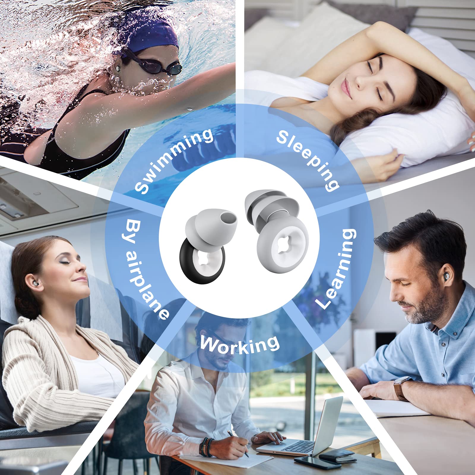 Ear Plugs for Noise Reduction, Dahuyoo Reusable Silicone Earplugs,33dB Noise Cancelling,2 Pair Waterproof Earplugs,Hearing Protection,Noise Cancelling Earplugs for Sleeping,Snoring,Work,Concert,Study