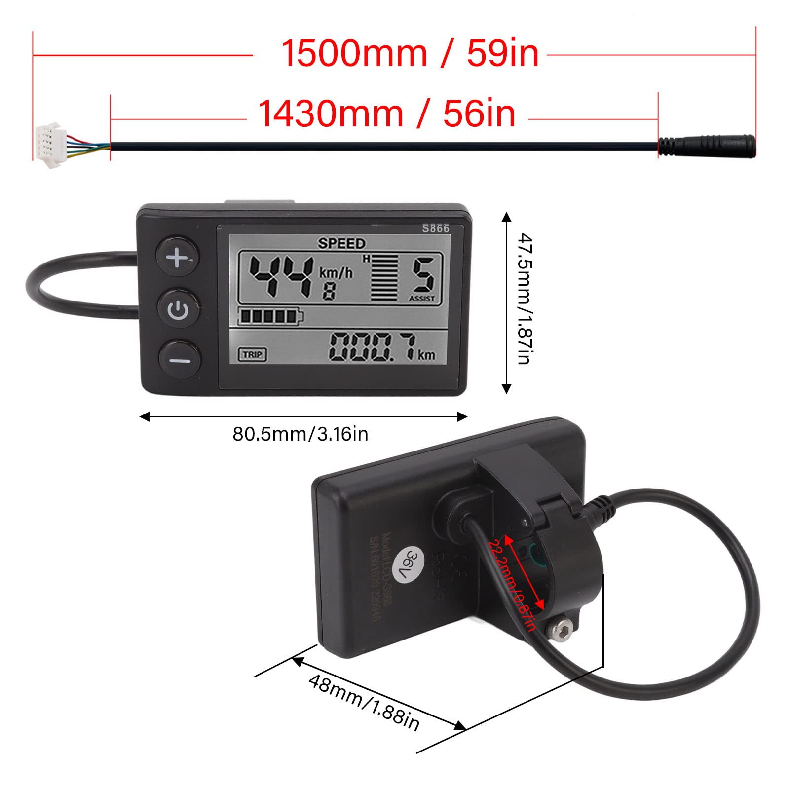 Electric Bicycle LCD Display Panel, Electric Bicycle Display Meter Lightweight No.2 Communication Protocol IP65 Waterproof for Electric Scooter