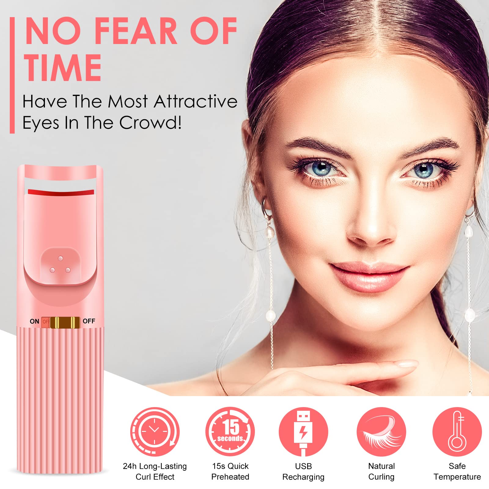Heated Eyelash Curlers, Electric Eyelash Curlers, Rechargeable Lash Curler with Flexible Silicone Pad, Long-Lasting, Natural Curling Eye Lashes, Pink