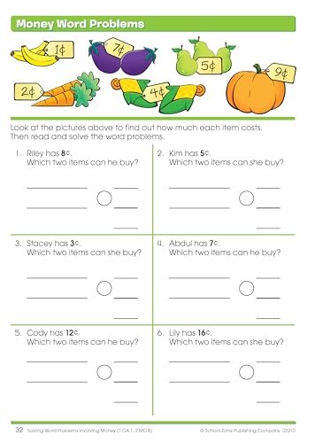 School Zone - Word Problems Workbook - 64 Pages, Ages 6 to 8, 1st Grade, 2nd Grade, Math, Picture Stories, Graphs, Calendars and Clocks, and More (School Zone I Know It!® Workbook Series)