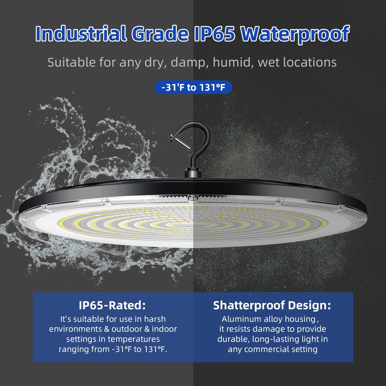 Gopretty 500W LED High Bay Lights 2 Pack, 55000LM Super Bright with Plug, UFO Commercial Industrial Warehouse Workshop Factory Barn Garage Area Lighting Fixture