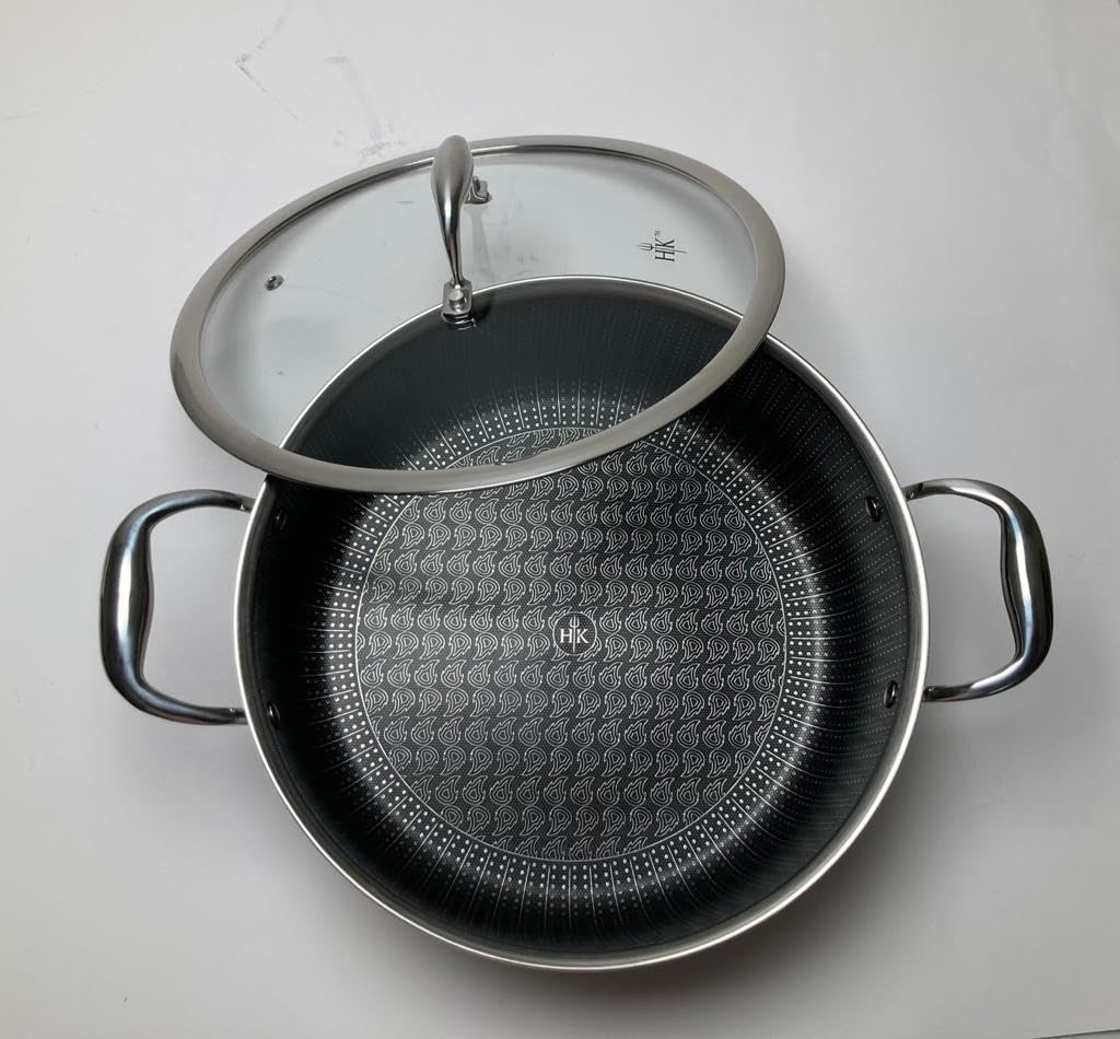 Hell's Kitchen Hybrid 7.5 Qt Pot and lid, Tri-Clad Stainless Steel and Nonstick Ceramic, PFAS Free, no PFOA, PTFE, or Teflon, Non Toxic Cookware, Metal Utensil Safe, All Cooktops and Oven Safe