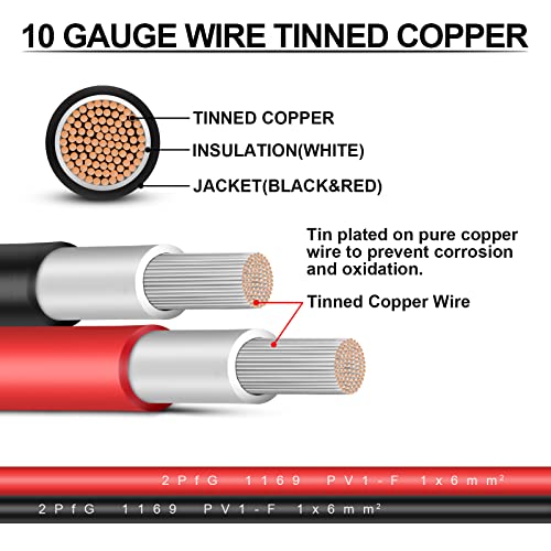 iGreely 20 Feet 10AWG Solar Extension Cable with Female and Male Connector Solar Panel Wire Adapter (20FT Red + 20FT Black)