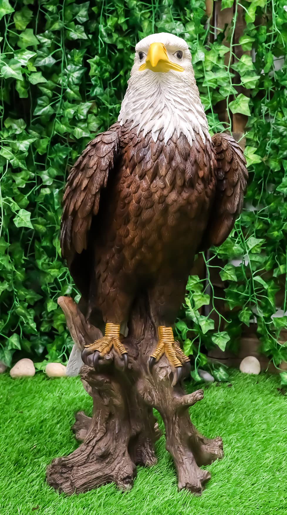 Ebros Large 27" Tall Realistic American Pride Mountain Golden Bald Eagle Perching On Tree Stump Statue USA National Emblem Independence Day American Gallery Quality Home Patio Decor Figurine