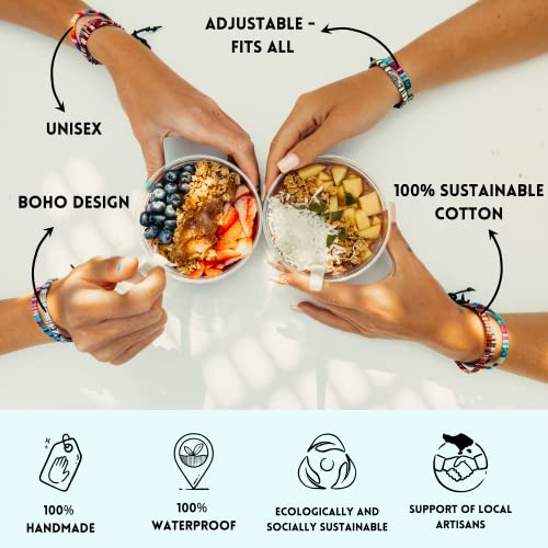 Surfer Beach Bracelet Set Men & Women - Braided Boho Summer Bracelets - Handmade Festival Jewelry - 100% Waterproof & Adjustable - Friendship Gift - Ethnic Hippie Style (Black & Ruby Red)