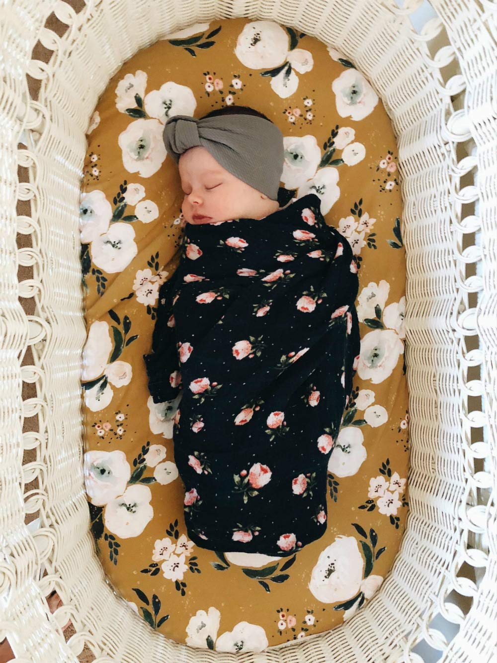 iEvolve Bassinet Sheet Jersey Cotton Ultra Soft Flexible Breathable Fitted Sheet for Hourglass & Rectangle Bassinet Mattress (GingerFloral Pack of 2)