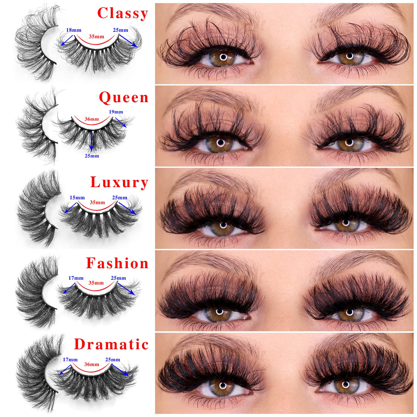 IFLOVEDEKD 10 Styles 25mm Lashes Dramatic Fake Eyelashes 10 Pairs False Eyelashes Thick Lashes Mink Fluffy Lashes 5D Lashes 25mm Mink Lashes Long Lashes Soft Strip Lashes Wispy False Lashes Pack
