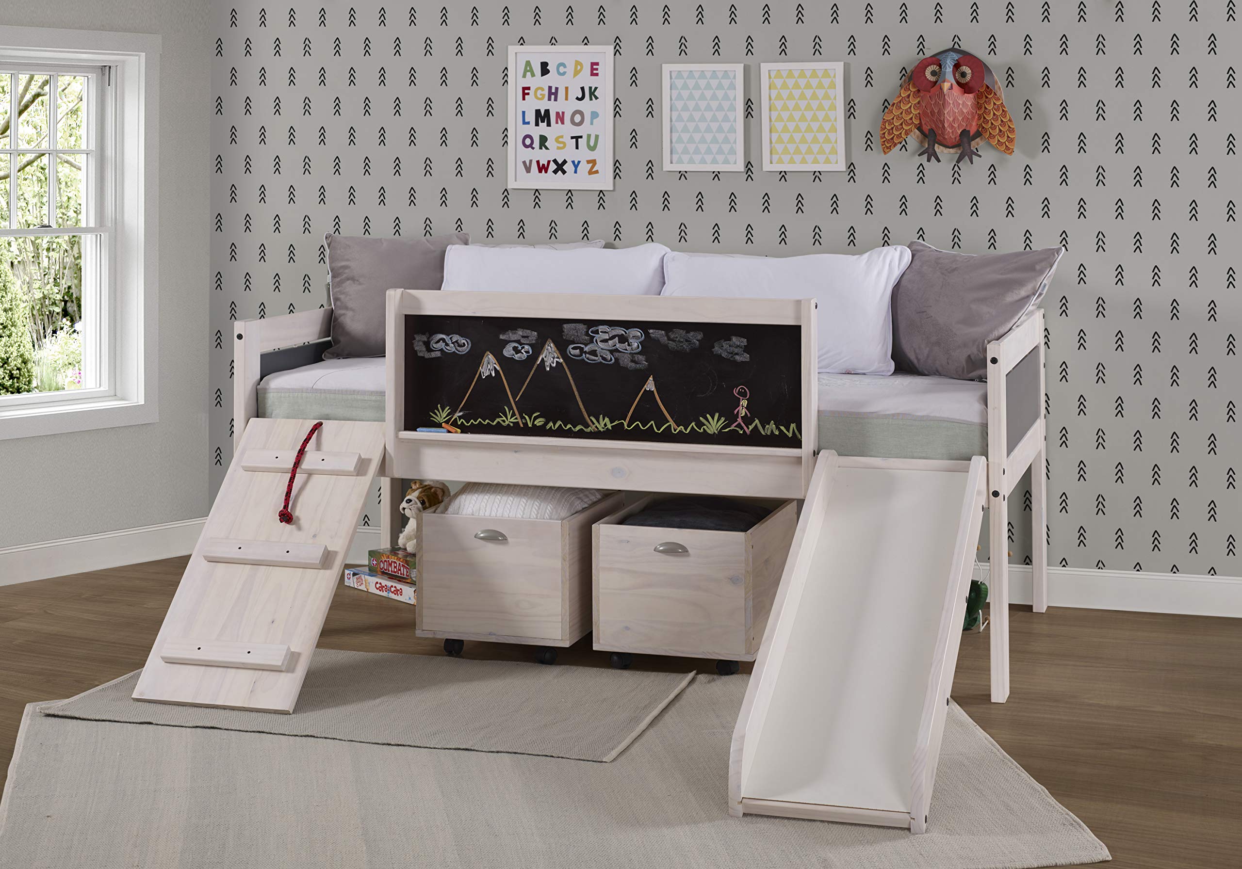 DONCO White Wash/Dark Grey and Junior Low Loft Toy Box, White Wash & Dark Grey