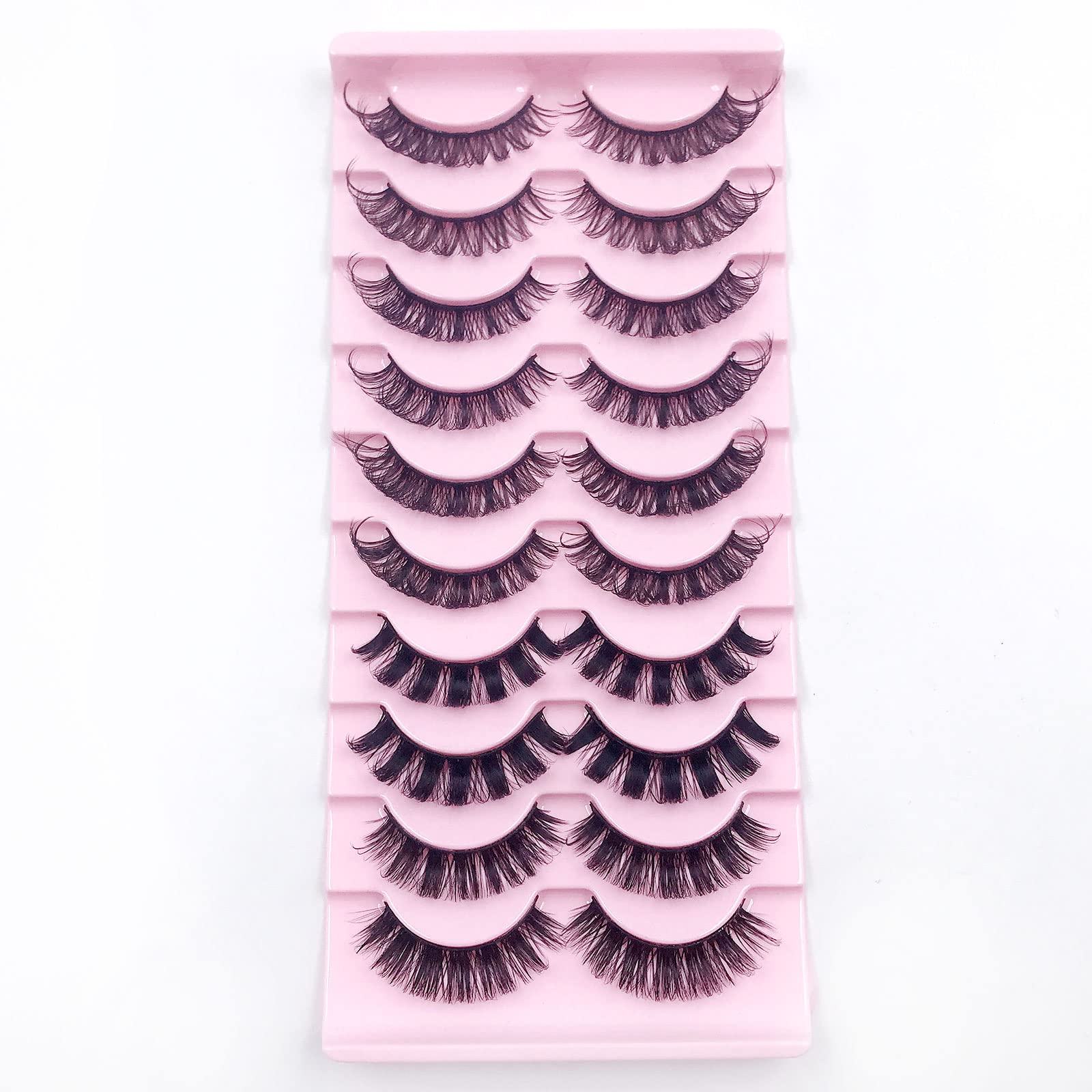 IFLOVEDEKD 5 Styles Mix Fluffy Russian Curl Lashes 10 Pairs Russian Strip Lashes Natural Fake Lashes Pack Wispy Russian Lashes D Curl Thick False Eyelashes Dramatic Russian Volume Strip Eyelashes