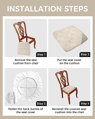 Seat Covers for Dining Room Chairs, Hand Drawn Women's High Heels Ombre Khaki Texture Fitted Stretch Jacquard Chair Seat Covers, Removable Washable Kitchen Dining Chair Slipcovers Protector Set of 6