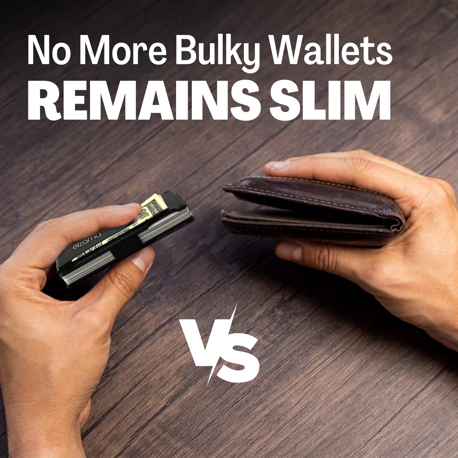 elzama AirTag Metal Wallet with Money Clip, RFID Blocking & Air Tag Keychain, Slim Card Case Holder (Apple AirTags Not Included)
