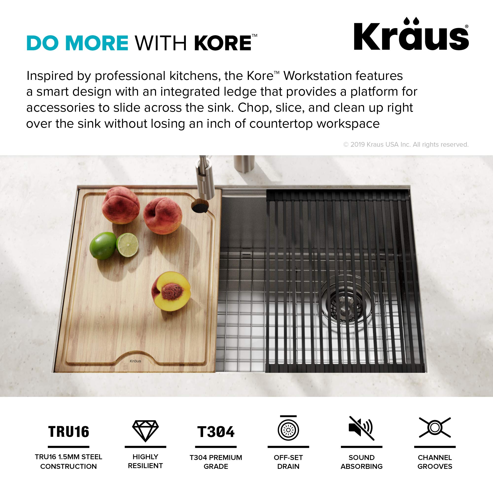Kraus KWU110-30 Kore Kitchen Single Bowl, 30 Inch, 30"- Workstation Sink