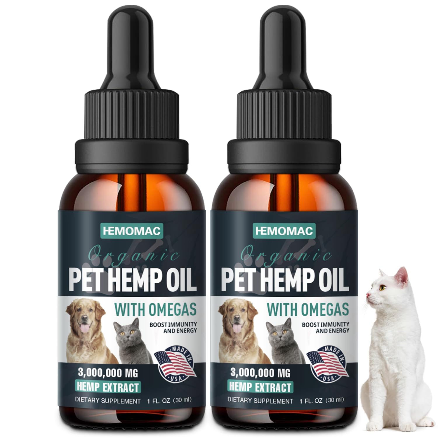 HEMOMAC Hemp Oil for Dogs & Cats Hip Joints Support Organic Hemp Oil Drop Help for Pet Аnxiеty, Pаin, Strеss, Slееp, Аrthritis, Sеizures Rеlief - Cаlming Trеats