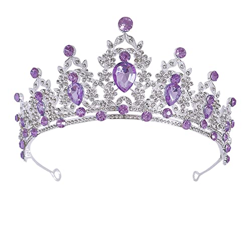 LKBBC Silver with Purple Crown, Crystal Mermaid Birthday Fairy Crown,Princess Sweet 16 Quinceanera Queen Tiara Headband