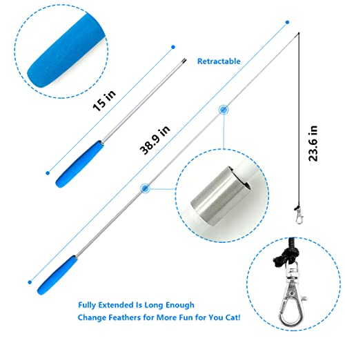 Vovamo Cat Toys for Indoor Cat,1PCS Retractable Cat Wand Toy and 5PCS Cat Feather Toys Refills and 1PCS Fish Teaser Refills, Interactive Kitten Toys Fishing Pole,Fun Toy for Cat Exercise