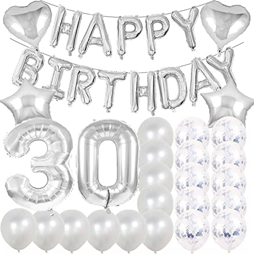 Sweet 30th Birthday Decorations Party Supplies,Silver Number 30 Balloons,30th Foil Mylar Balloons Latex Balloon Decoration,Great 30th Birthday Gifts for Girls,Women,Men,Photo Props
