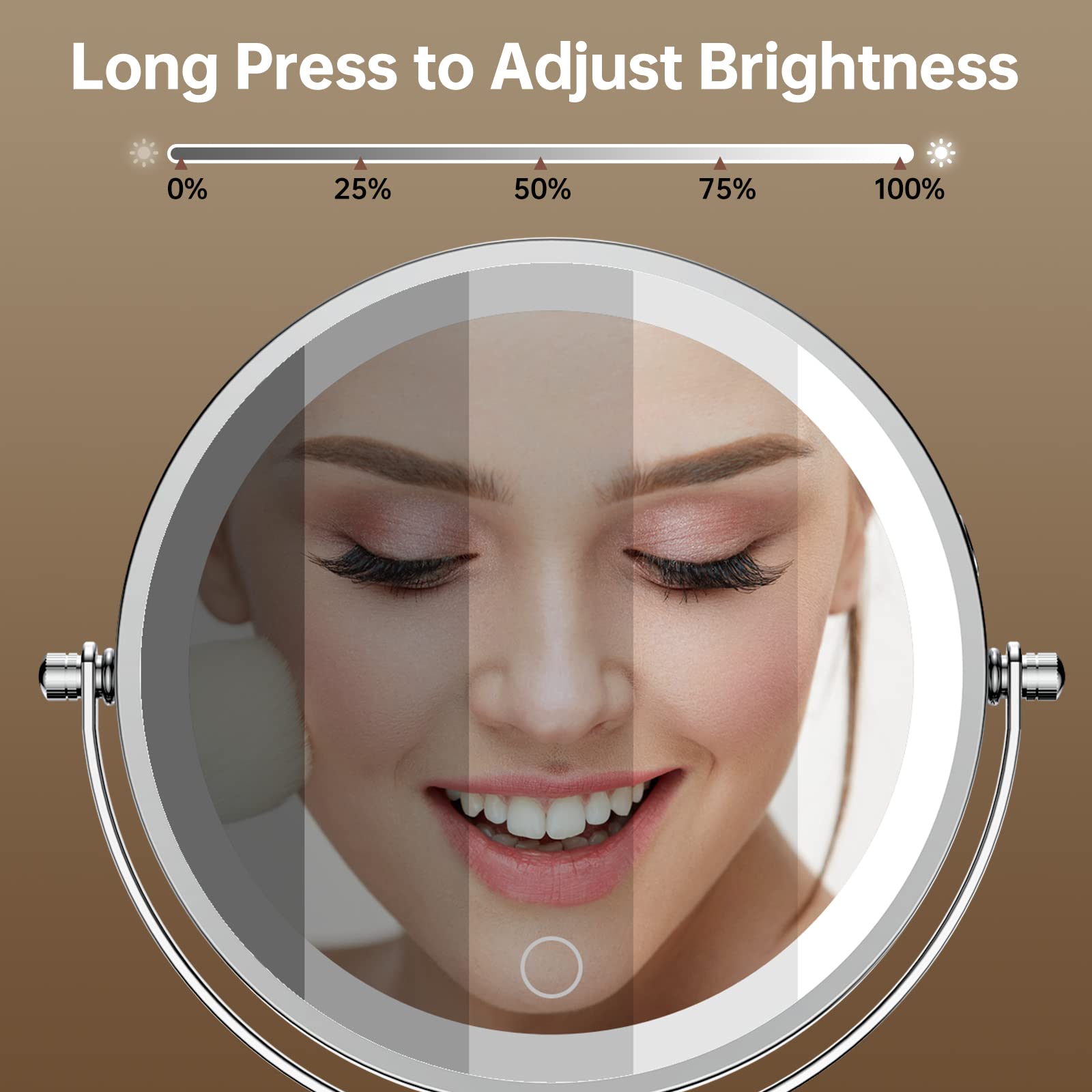 Gospire Lighted Makeup Mirror with Magnification 10X, Rechargeable Stepless Dimming LED Vanity Mirror 7", 360° Swivel Magnifying Cosmetic Mirror Cordless Standing Mirror for Dresser, Bathroom