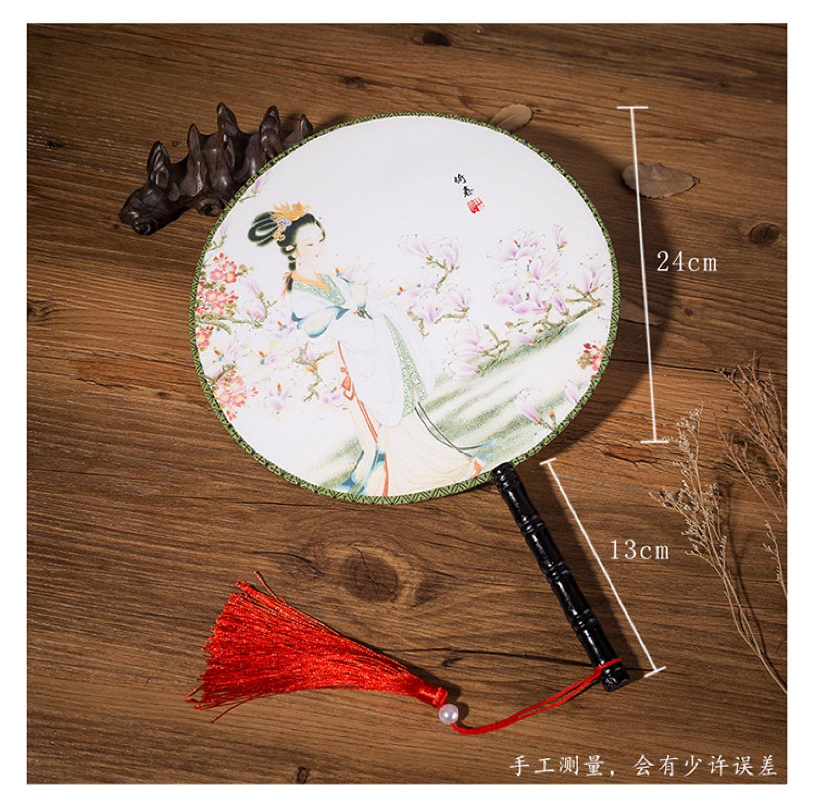 Embroidered Hand Fan 24cm Group Fan Chinese Style Home Decoration Classical Palace Fan Double-Sided Women Round Palace Dance Fan Hanfu Fan E