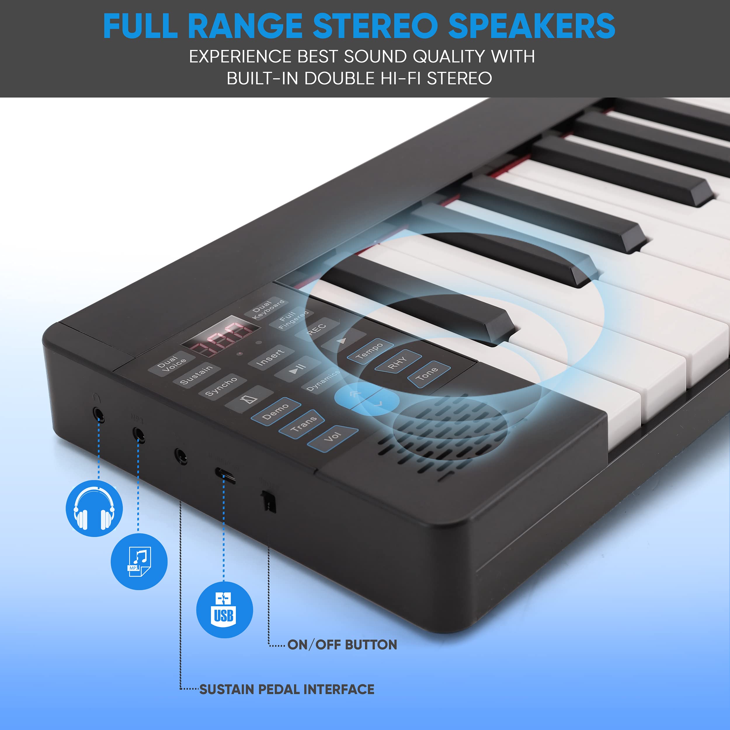 Electric Keyboard Piano 88 Keys - Portable Foldable Digital Piano Keyboard With Bluetooth & Heavy Duty Folding Keyboard Stand - Sturdy Reinforced Z Design w/Adjustable Width & Height