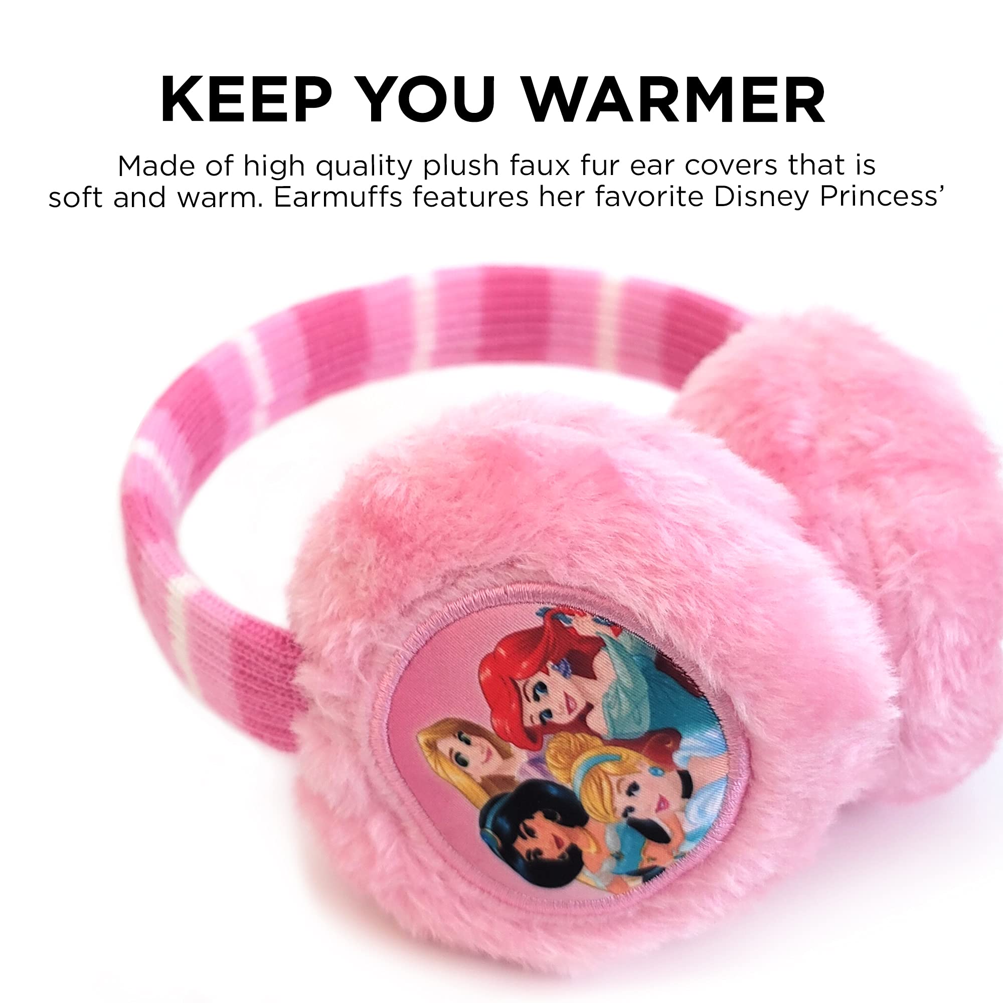 Disney Winter Earmuffs Warmers and Kids Gloves Sets, Princess Plush, Pink, Little Girls, Ages 4-7