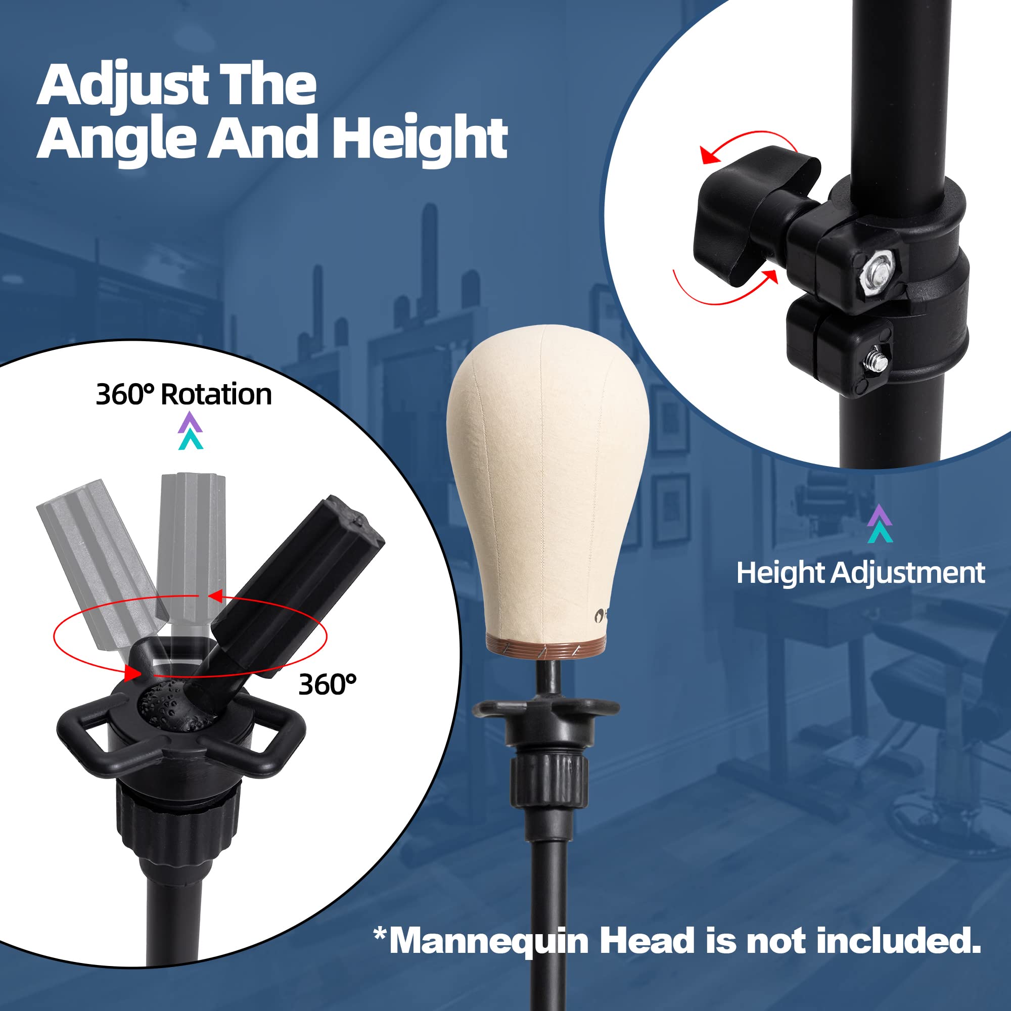 Goodofferplace Tall Wig Tripod Stand,Metal Mannequin Head Stand Adjustable for Mannequin Head,Training Canvas Block Head,for Styling,Wig Making Displaywith Carrying Bag,30 Pcs T-Pins(35.4-52.4 Inch)