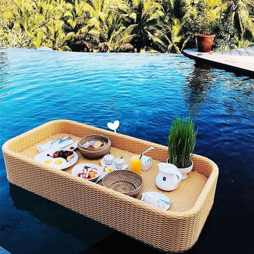 Floating Tray Floating Pool Tray Rattan Woven Floating Pool Tray, Stylish Breakfast Tray On The Water, Oversized Floating Bar & Table For Pool (Color : 100x50x15cm)