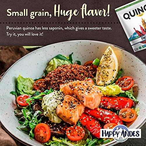 Happy Andes Organic White Quinoa 3 Pound -Non-GMO,100% Peruvian, Superior taste,Gluten-free,rice replacement, Pre-washed, whole grain, USDA-certified, Complete Plant Protein, superfoods Peru, high in fiber&iron, kosher