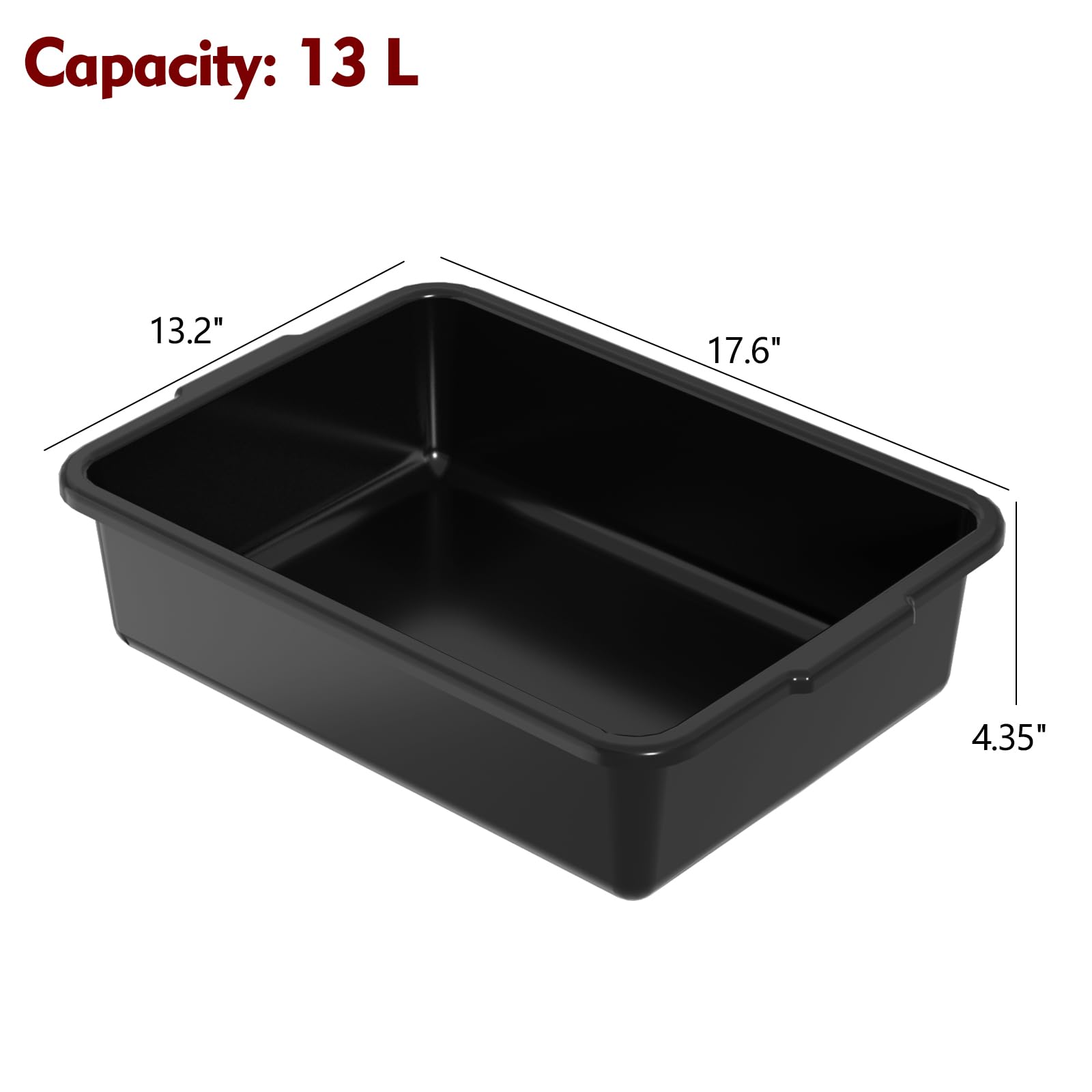 Knifefish 12 Packs Bus Utility Box, 13 L Plastic Restaurant Bus Tubs Tote, Black