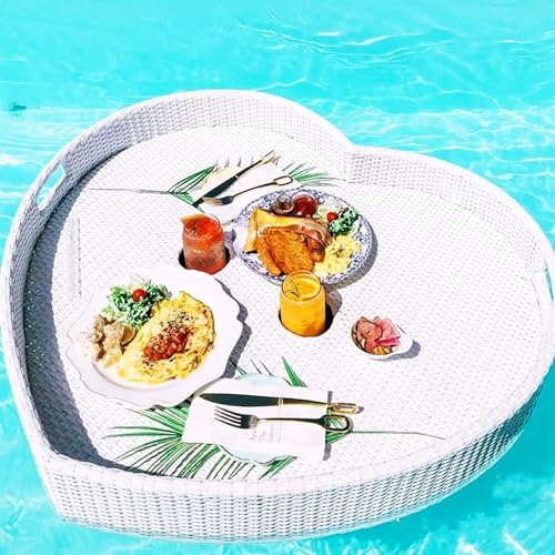 Floating Tray Floating Pool Tray White Creative Heart Shape Floating Dinner Plate, for Pool Serving Drinks, Brunch, Food On The Water