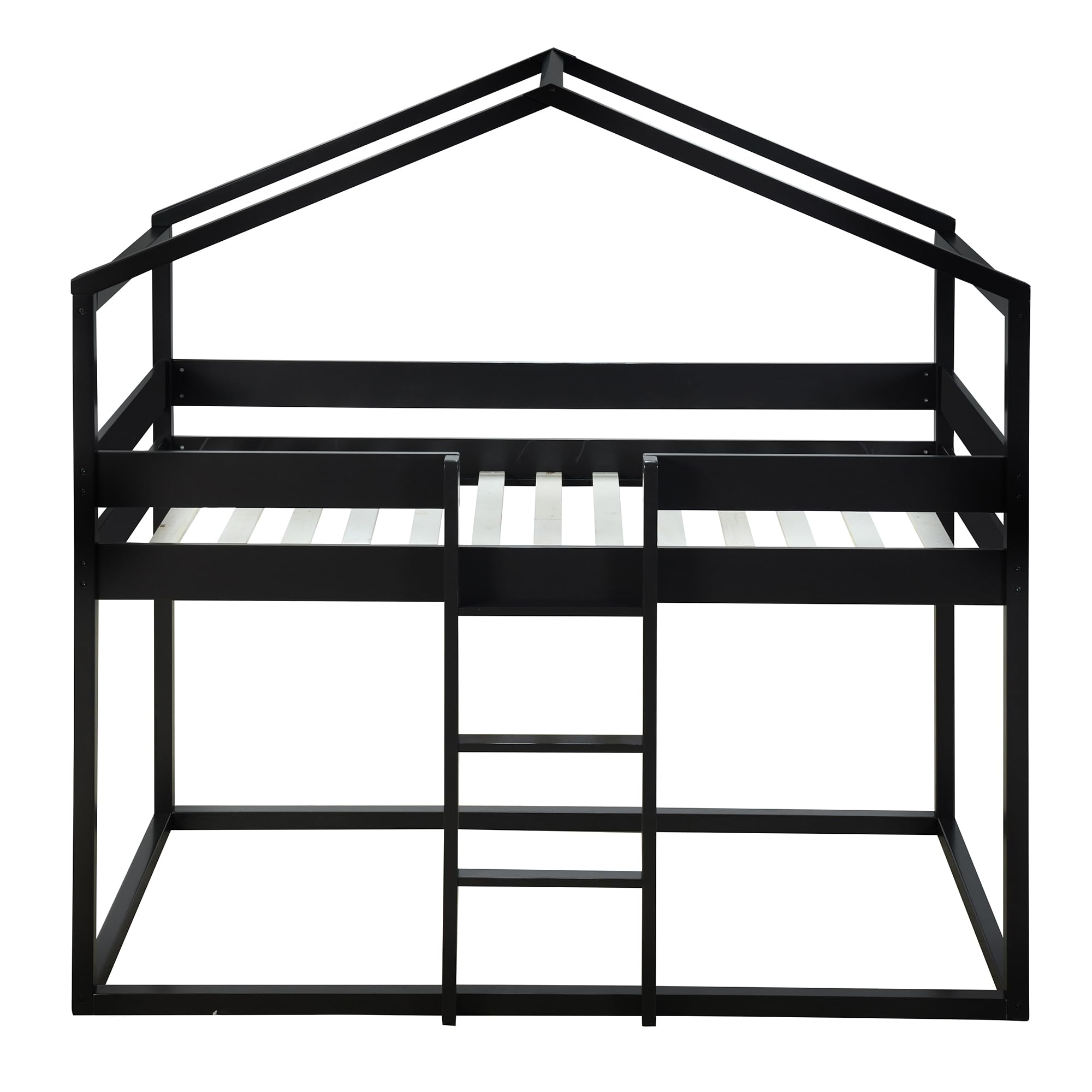 Harper & Bright Designs House Bunk Bed Twin Over Twin Kids Bunk Bed Wood Frame, Floor Bunk Bed with Tent, for Girls Boys (Twin Size, Espresso)