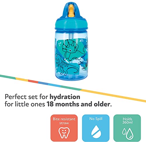 Nuby Flip-it Kids On-The-Go Printed Water Bottle with Bite Proof Hard Straw - 12oz / 360 ml, 18+ Months, 1 Pack of 1 Piece, Prints May Vary