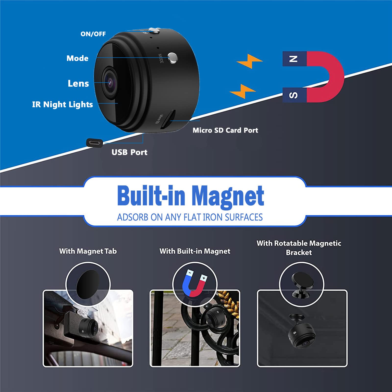 Hidden Video Cameras-1080P HD Pet Camera Mini Indoor Security Camera, for Indoor Outdoor, with App, Night Vision, Local & Cloud Storage