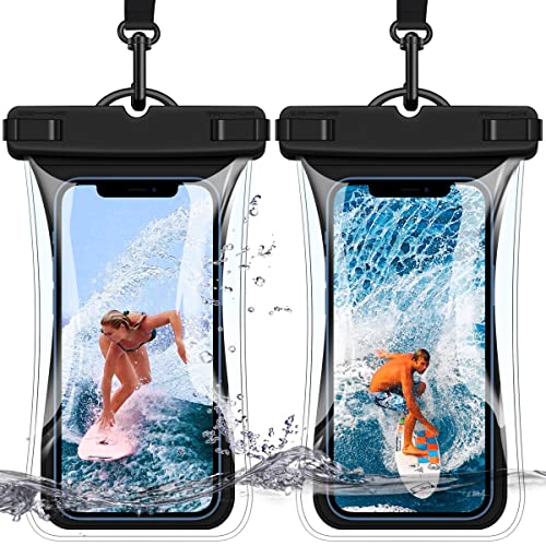 Vuwwey Waterproof Phone Pouch, [Super Buoyant] Floating IPX8 Waterproof Phone Case, [2 Pack] Cellphone Dry Bag with Lanyard Compatible with iPhone 14 13 12 11 Pro Max XS XR X Up to 6.9''-Black